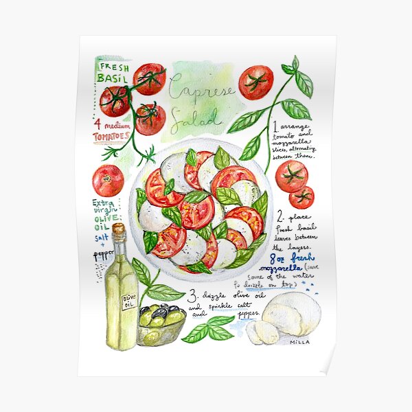 "Caprese Salad Recipe Art" Poster for Sale by millashin | Redbubble