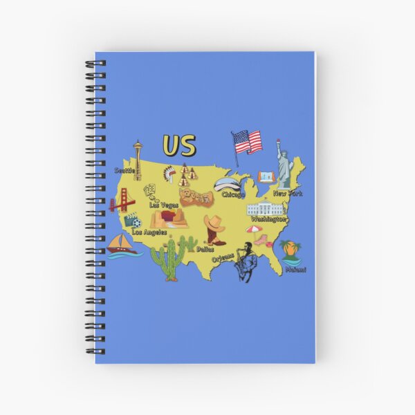 Cuaderno de espiral «Mapa de EE. UU. Mapa de EE. UU. Principales ...