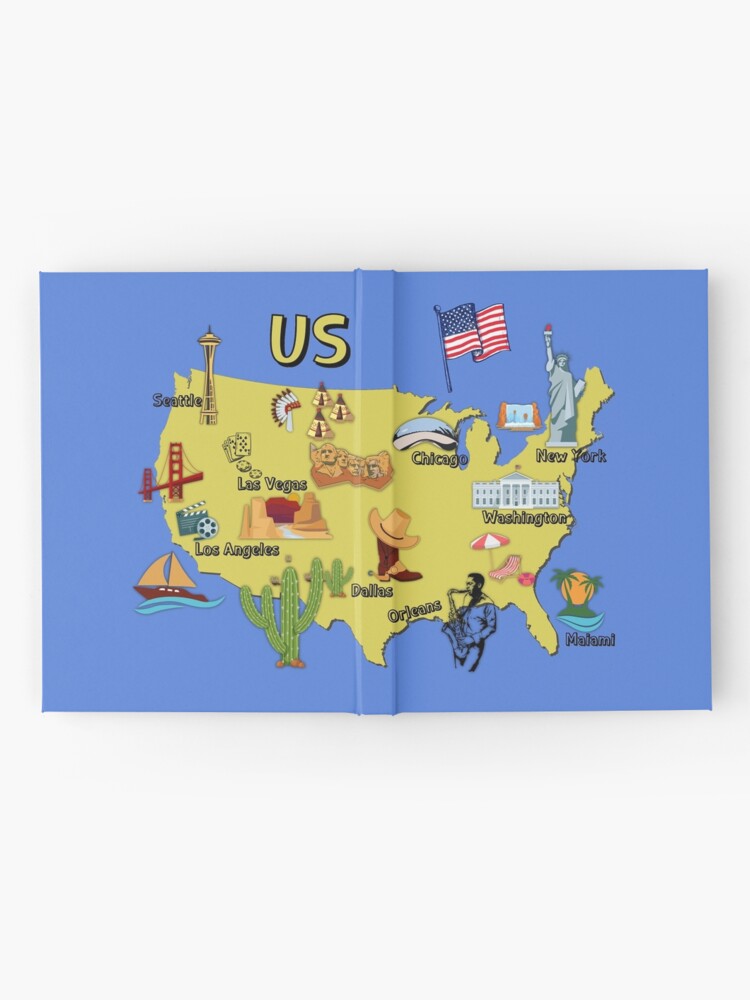 Cuaderno de tapa dura «Mapa de EE. UU. Mapa de EE. UU. Principales ...