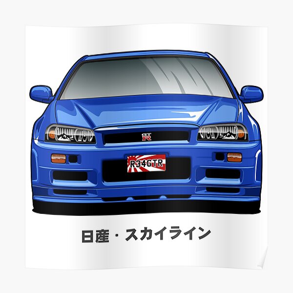 "Cartoon Skyline R34 GTR Front View" Poster for Sale by idrdesign ...