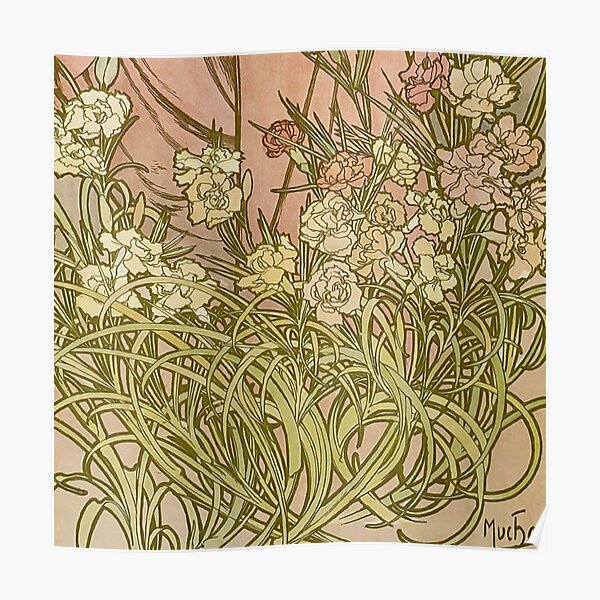 "Carnations Alfonse Mucha Art Nouveau Flowers" Poster for Sale by ...