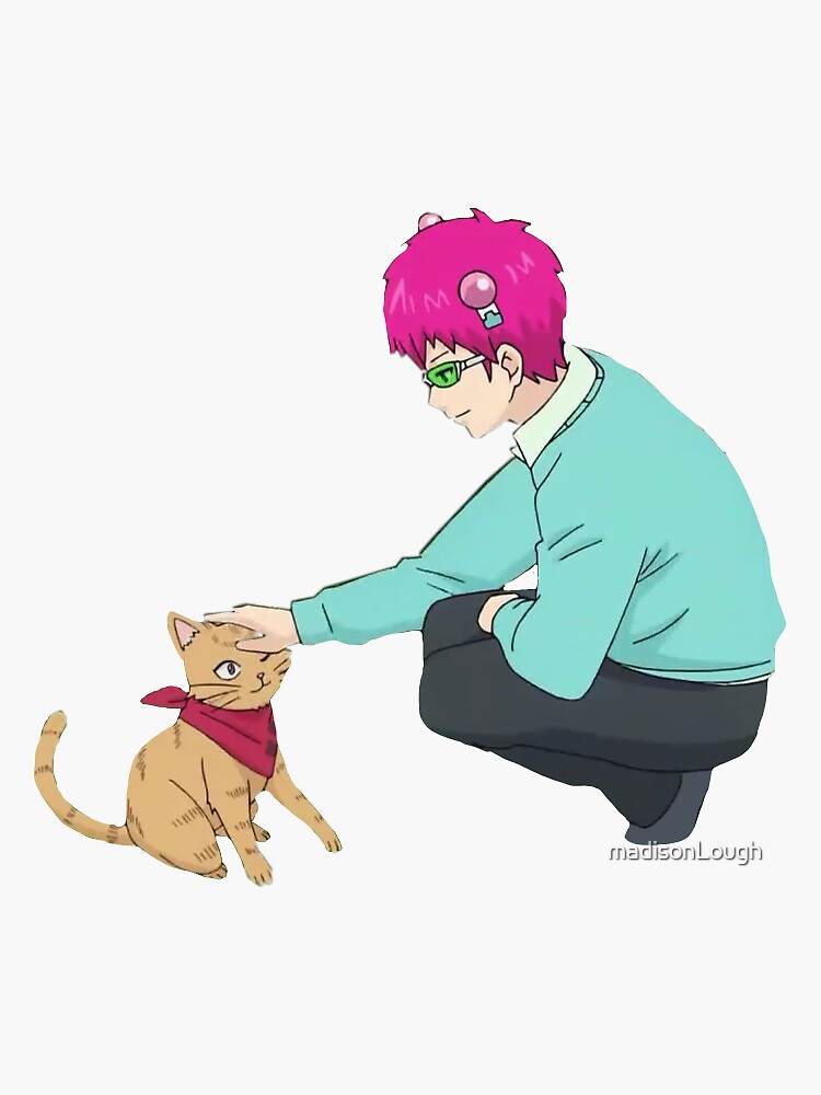 "Saiki Kuso and a Cat (Saiki K)" Sticker for Sale by madisonLough ...