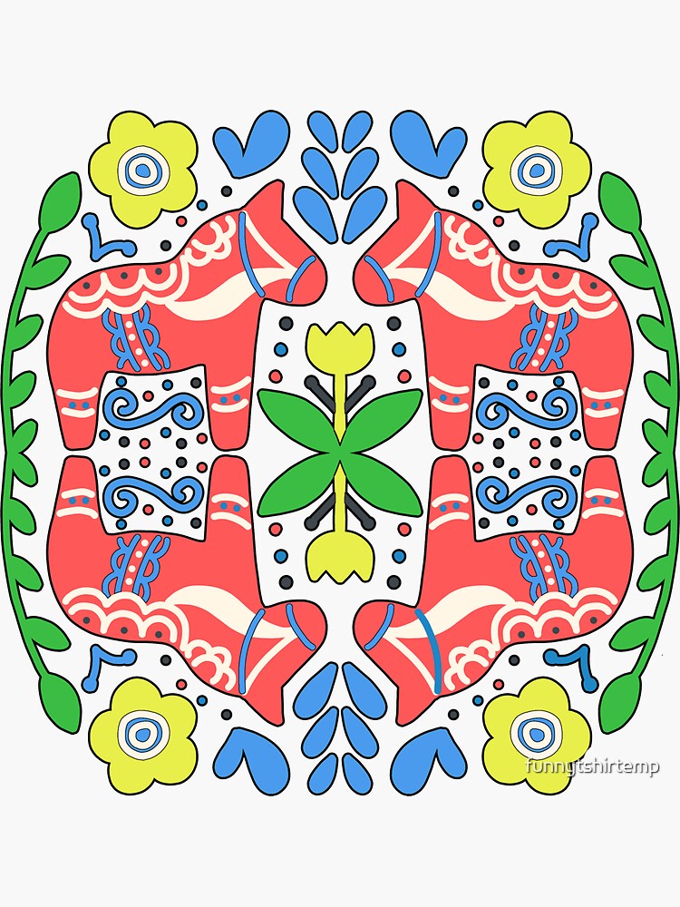 "Dala Horse Pattern Dalarna Sweden Horse Dalecarlian Swedish Colorful ...
