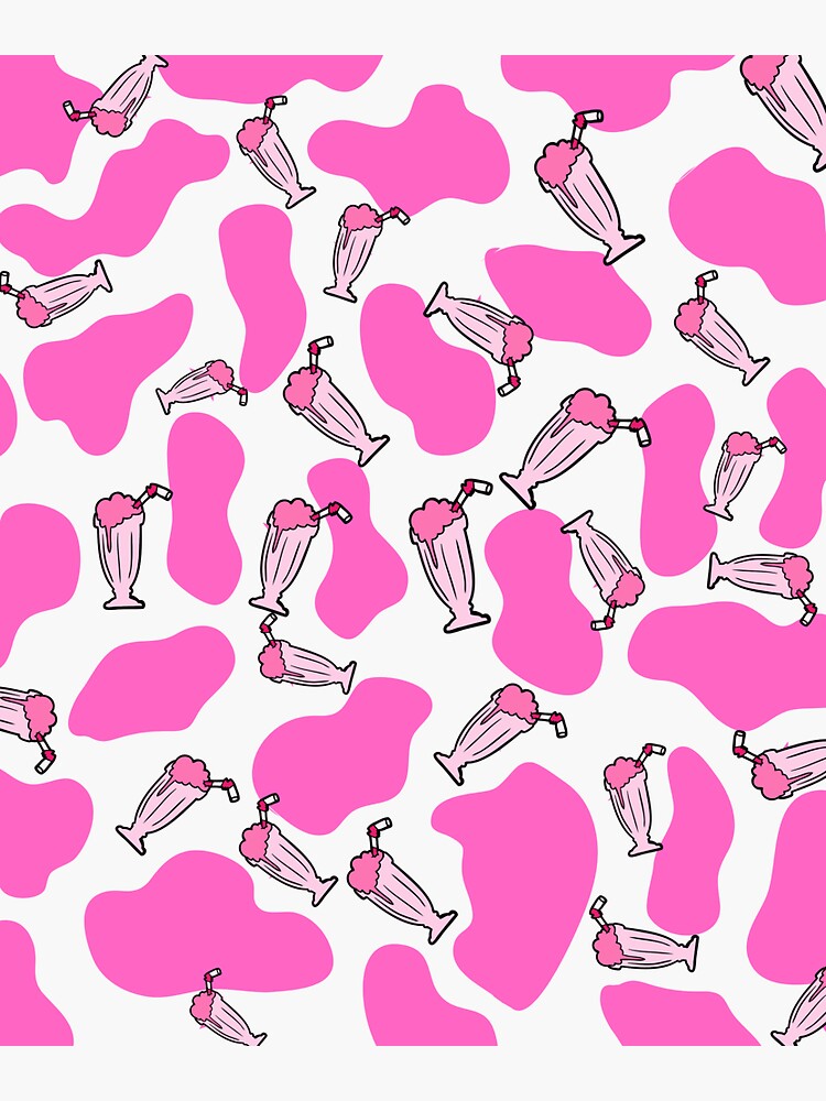 "Strawberry cow pattern with pink milkshakes" Sticker for Sale by ...