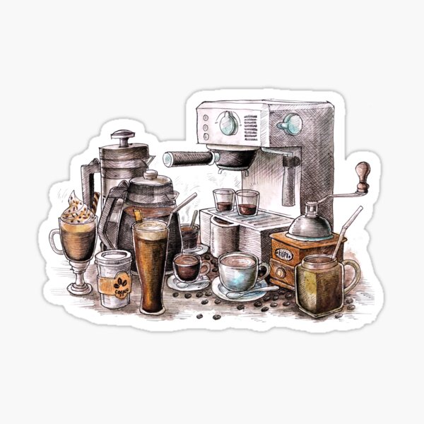 "Coffee Setup" Sticker for Sale by blayzeink | Redbubble