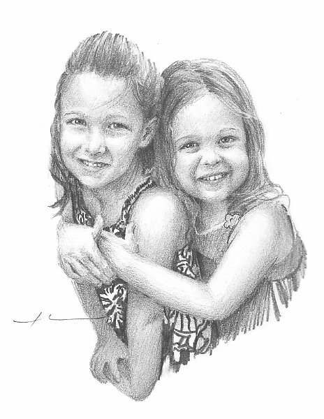 "Sisters hugging drawing" by mike theuer | Redbubble