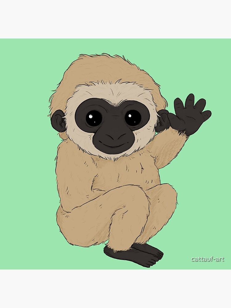 "Baby Gibbon Monkey Waving Hello" Poster for Sale by cattauf-art ...