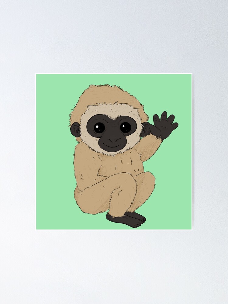 "Baby Gibbon Monkey Waving Hello" Poster for Sale by cattauf-art ...
