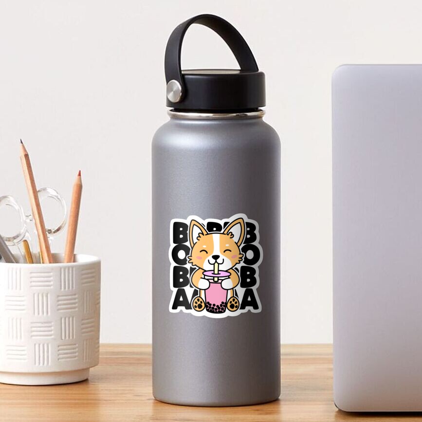 "Corgi Drinking Boba Tea Cartoon Dog Kawaii" Sticker for Sale by ...