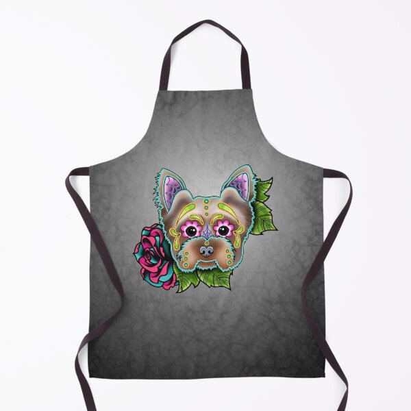 "Yorkie - Day of the Dead Sugar Skull Dog" Apron for Sale by ...