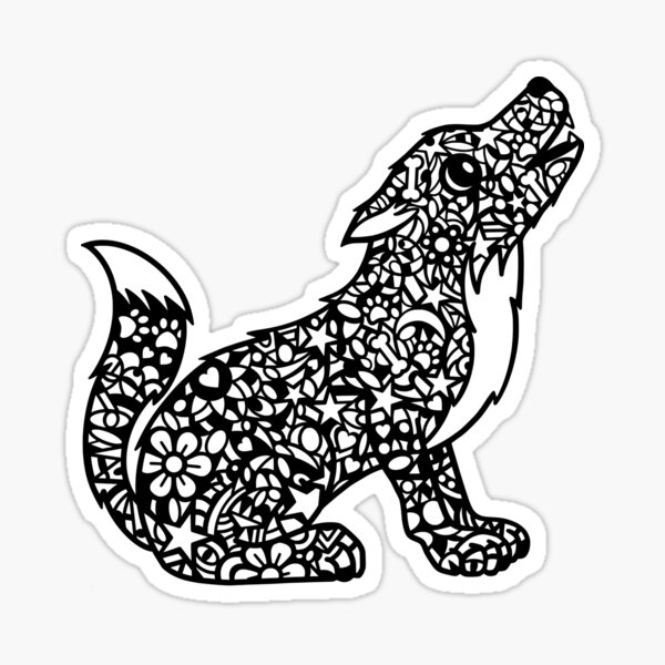 "BABY HOWLING WOLF MANDALA ZENTANGLE PATTERN DESIGN" Sticker by ...