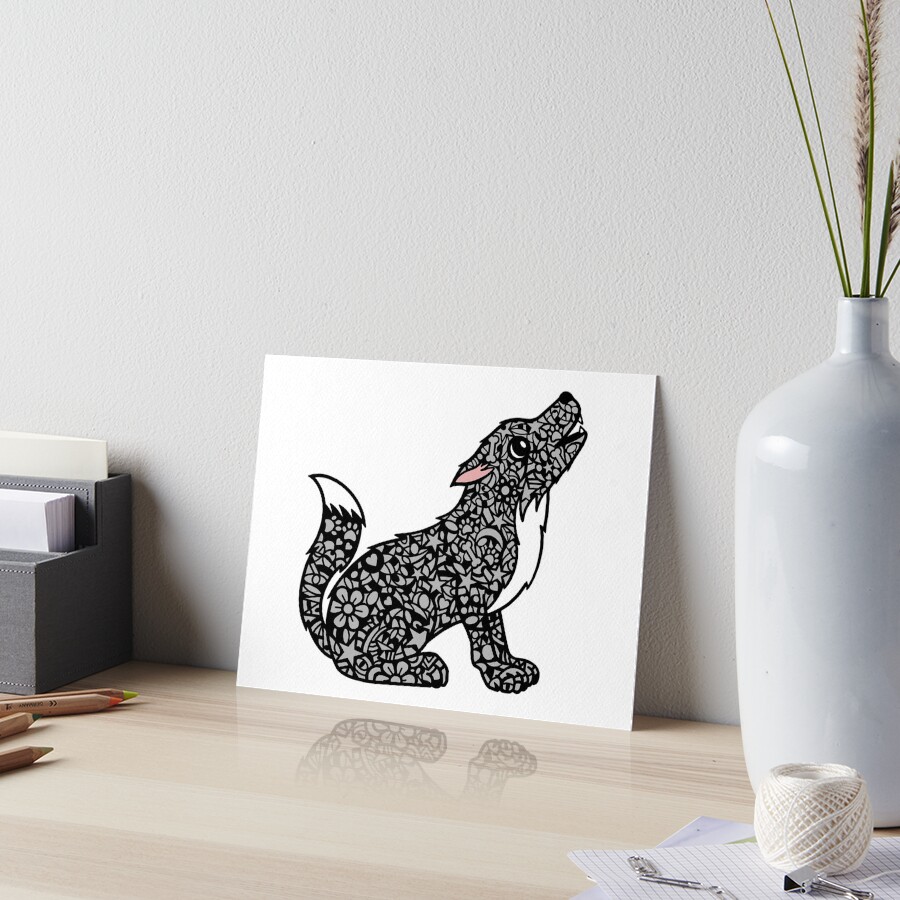 "BABY HOWLING WOLF MANDALA ZENTANGLE PATTERN DESIGN COLOUR" Art Board ...