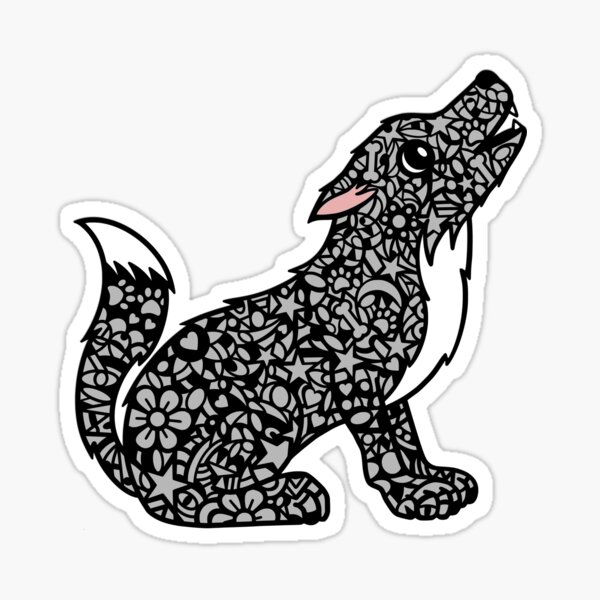 "BABY HOWLING WOLF MANDALA ZENTANGLE PATTERN DESIGN COLOUR" Sticker for ...