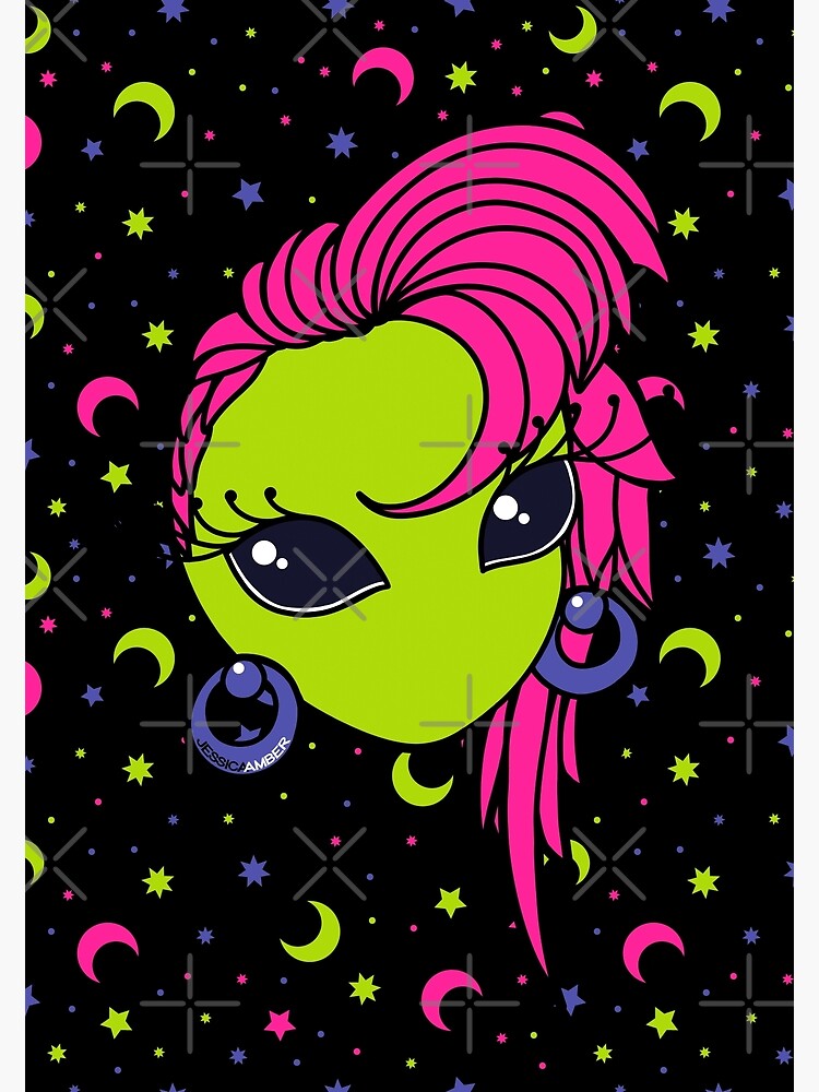 "80s Alien | Cute Pink Mohawk Female Alien Cartoon | Neon Pink Green ...