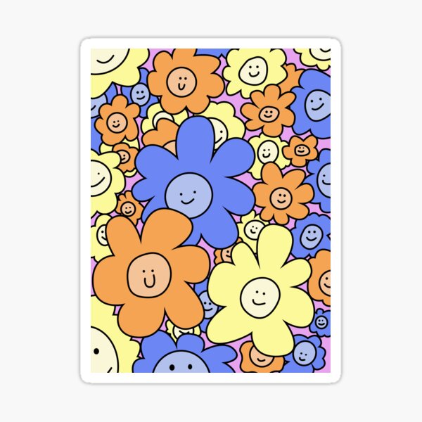 "Happy Flowers With Smiley Faces" Sticker by CowsOnTheBeach | Redbubble