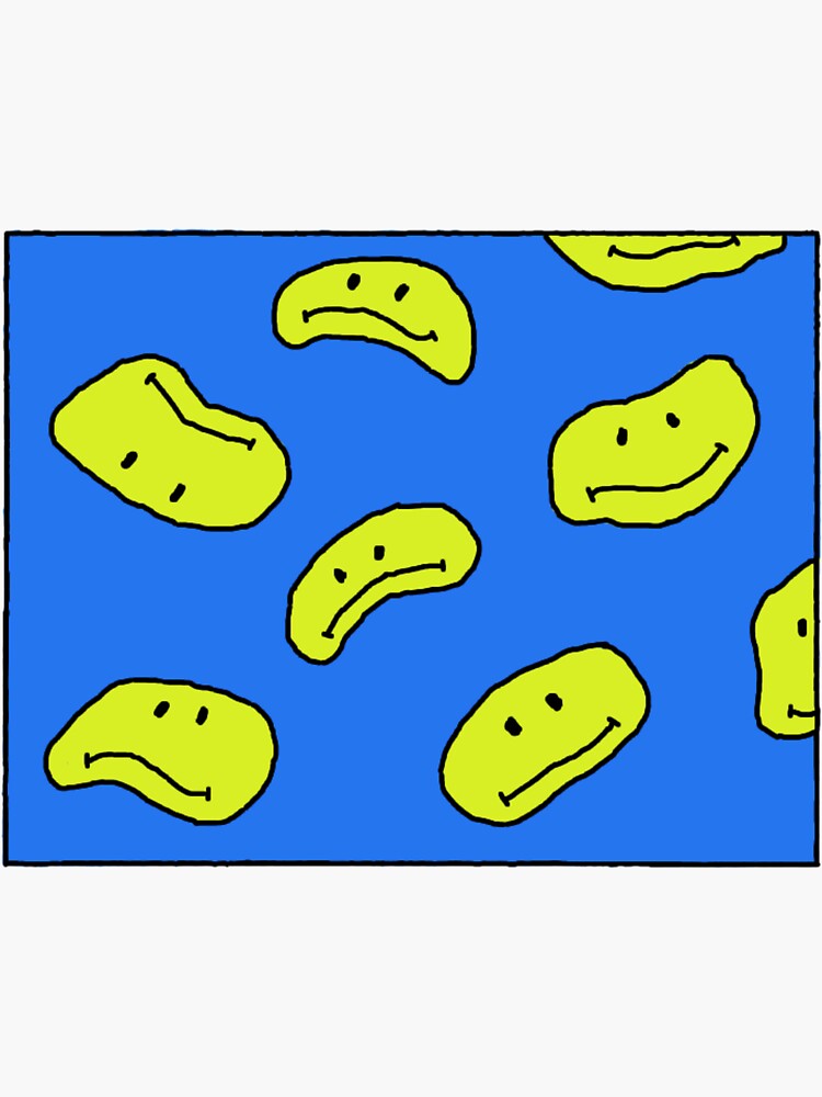 "weird yellow faces with blue background" Sticker by linadalda | Redbubble
