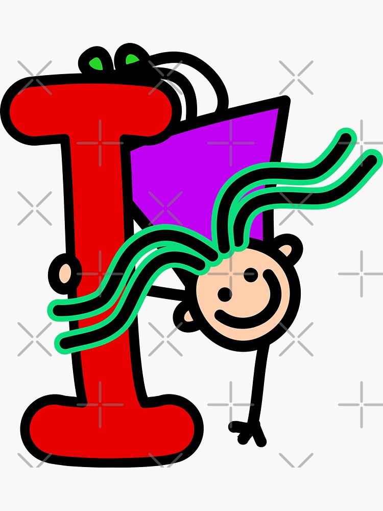 "Letter I for girls alphabet Kids Colorful Cartoon Character" Sticker ...
