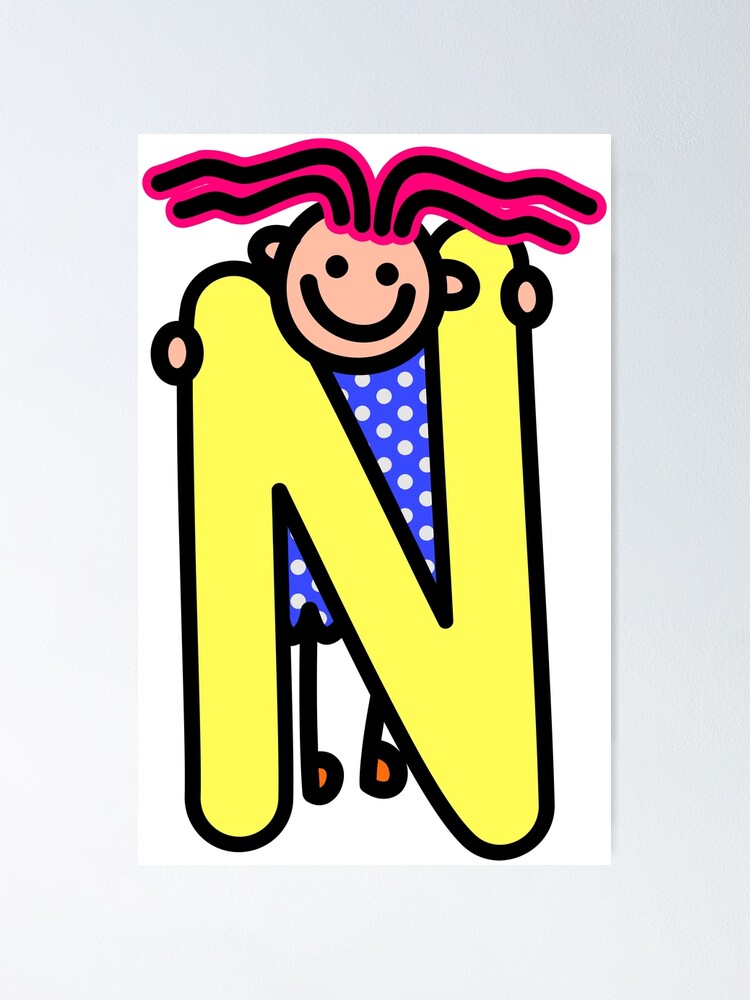 "Letter N for girls alphabet Kids Colorful Cartoon Character" Poster ...