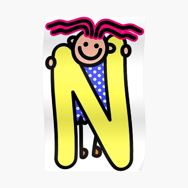"Letter N for girls alphabet Kids Colorful Cartoon Character" Poster ...