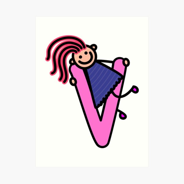 "Letter V for girls alphabet Kids Colorful Cartoon Character" Art Print ...