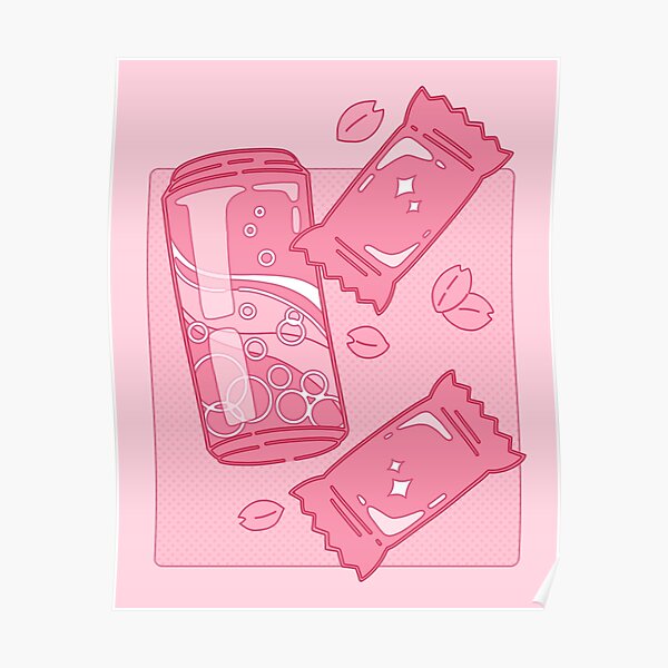 "Cute pink Japanese snacks and sakura petals" Poster for Sale by ...