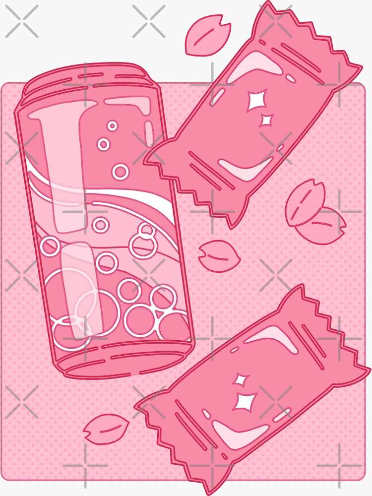 "Cute pink Japanese snacks and sakura petals" Sticker for Sale by ...