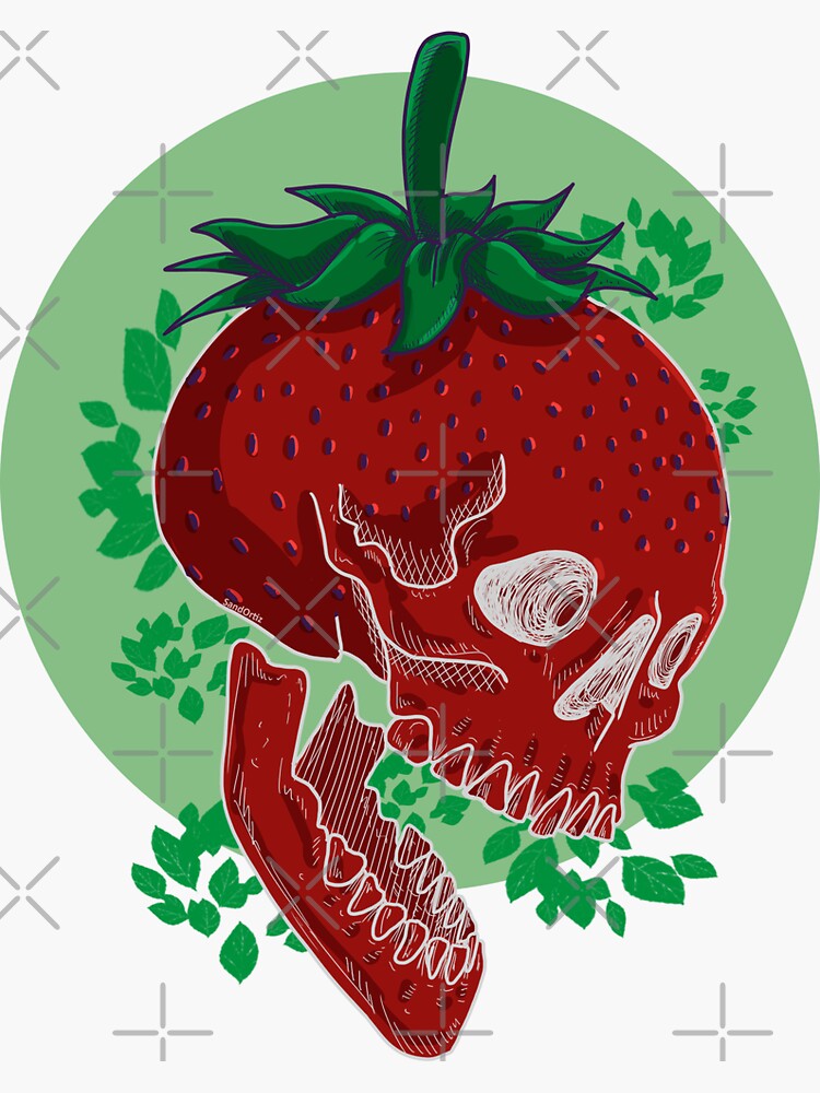 "Strawberry Skull" Sticker by CalaveraIlustra | Redbubble