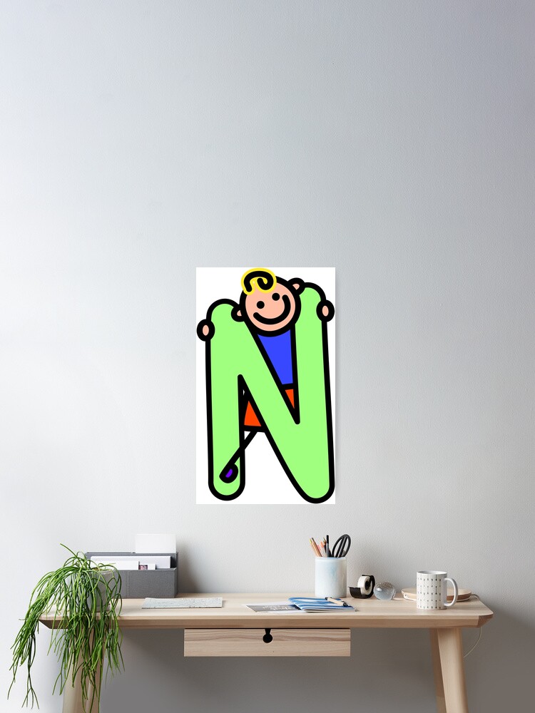 "Letter N for Boys alphabet Kids Colorful Cartoon Character" Poster for ...