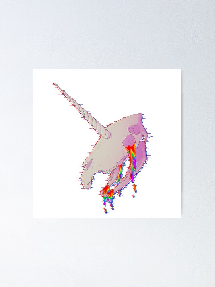 "Bleeding Rainbow Glitch Unicorn Skull" Poster by Jayisalone | Redbubble