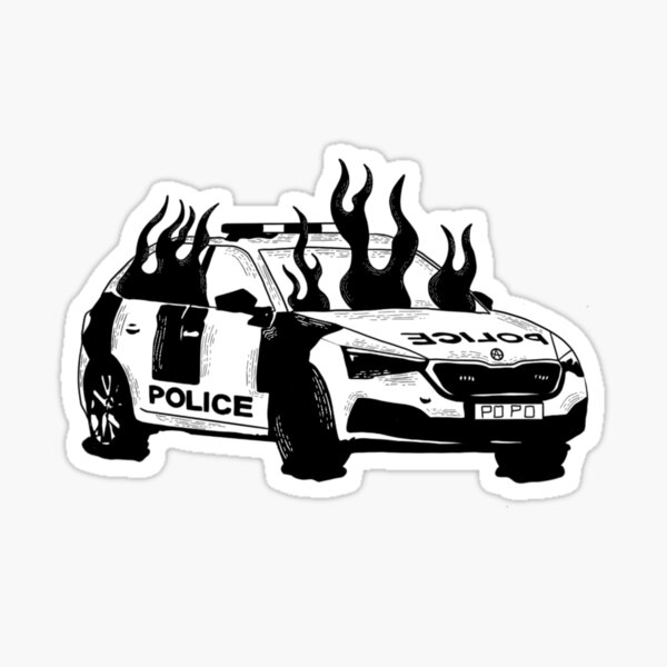 "Police Car on fire" Sticker by Popstarbowser | Redbubble