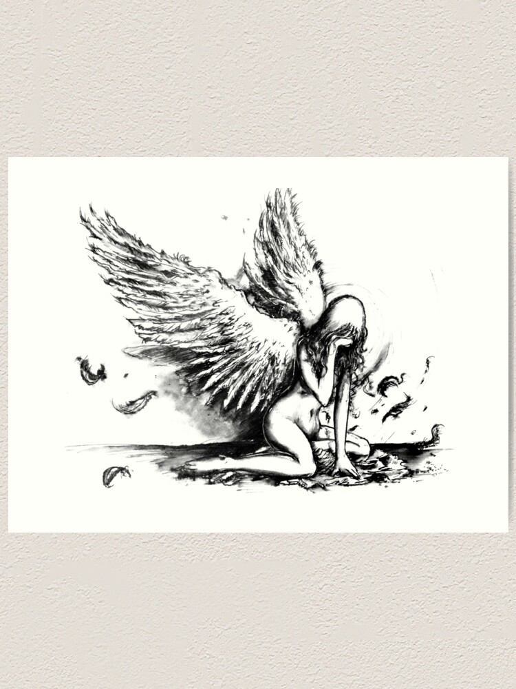 "Crying Fallen Angel Drawing" Art Print by aurielphoenix | Redbubble