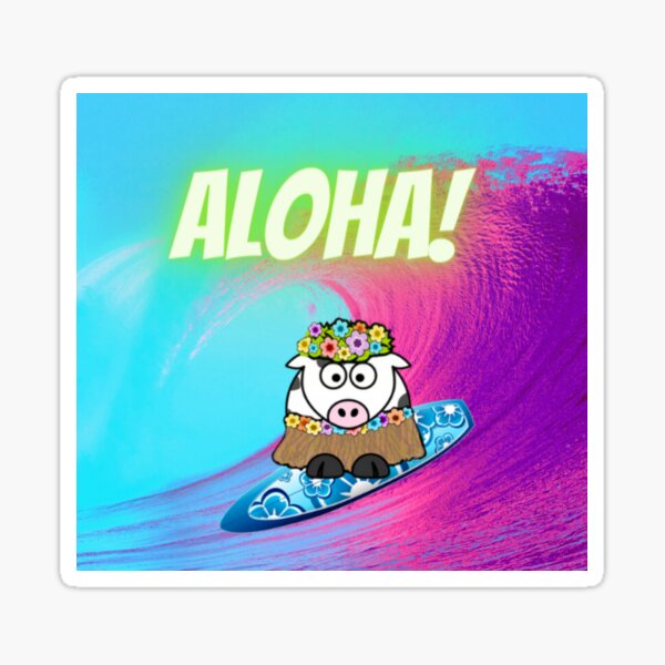 "Aloha! Surfing cow " Sticker for Sale by Shurikam | Redbubble