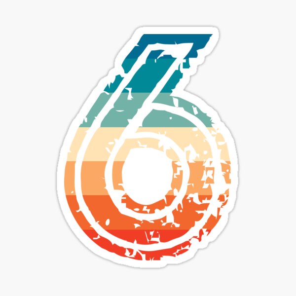 "Retro Rainbow Number Six - 6 -Vintage Colors - Distressed" Sticker for ...