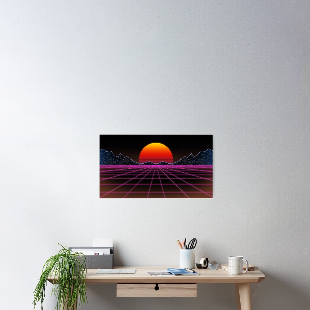 Póster «80s retrowave neon grid sunset valley» de ibygtr | Redbubble