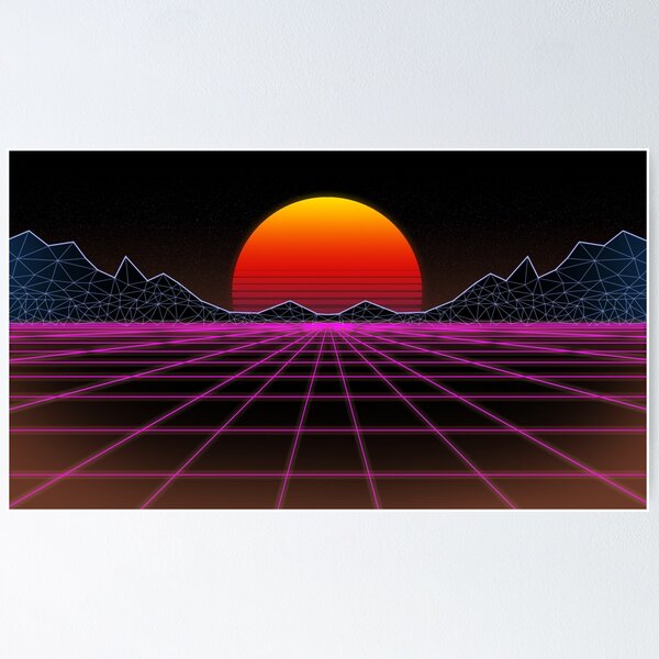 "80s retrowave neon grid sunset valley" Poster for Sale by ibygtr ...