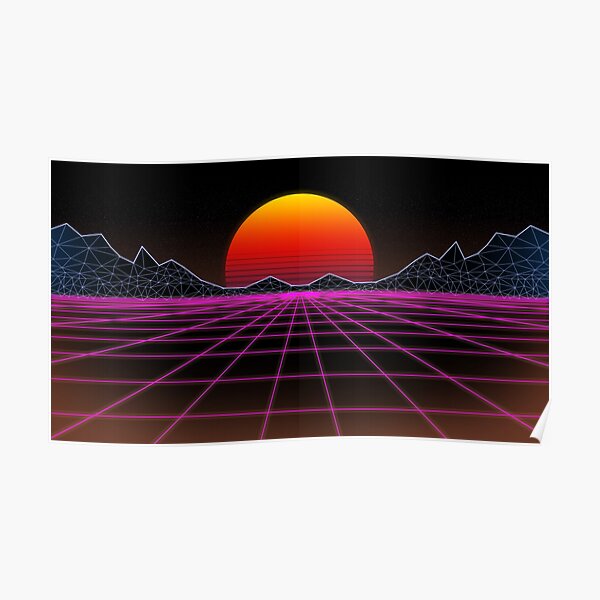 Póster «80s retrowave neon grid sunset valley» de ibygtr | Redbubble