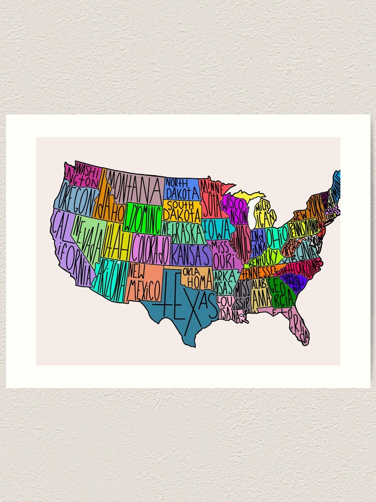 "rainbow labeled us map" Art Print by Egk14 | Redbubble