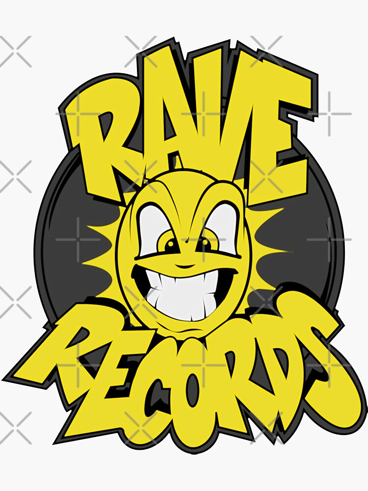 "RAVE RECORDS" Sticker for Sale by JuicySchinken | Redbubble