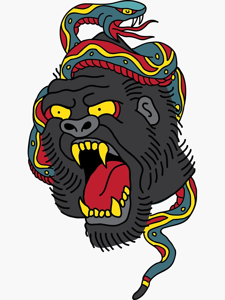 "Gorilla vs Snake" Sticker for Sale by SKETCHLOSS | Redbubble