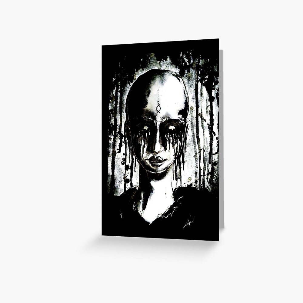 "Black and White Horror Art Ink Drawing" Greeting Card by aurielphoenix ...