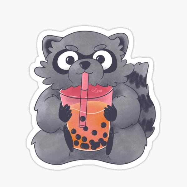 "boba raccoon" Sticker by kurisoh | Redbubble