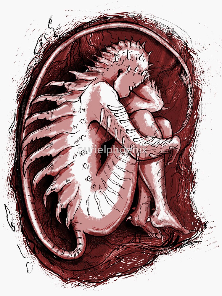 "Rebirth - Comic Art Drawing of a Red Monster Embryo" Sticker for Sale ...