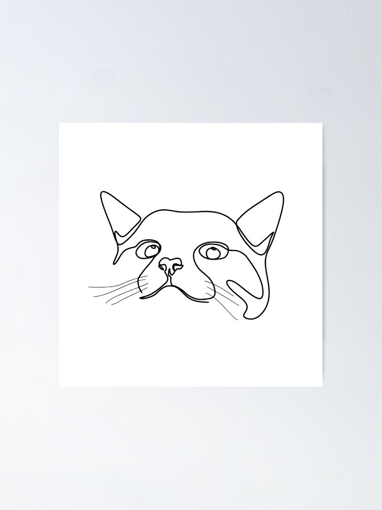 "One Line Art Cat Head Cute Meaw Line Drawing Contin" Poster by ...