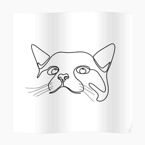 "One Line Art Cat Head Cute Meaw Line Drawing Contin" Poster by ...