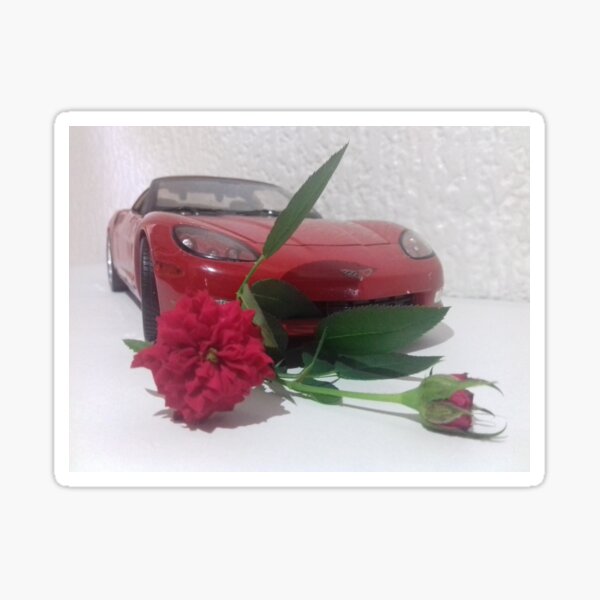 "Red car and red rose" Sticker by Alteredworlds | Redbubble