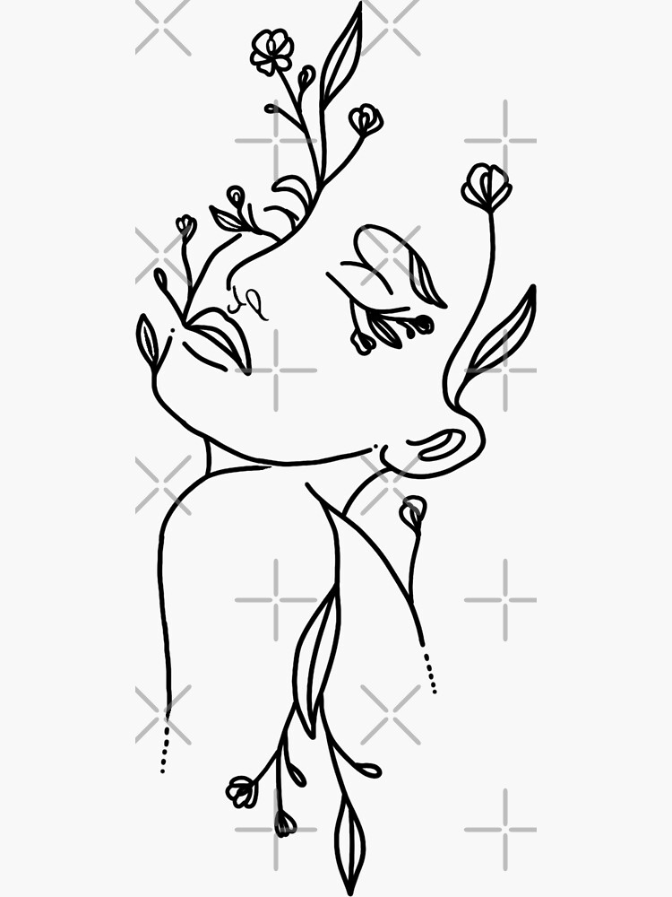 "woman with flowers line art" Sticker by daezhakirk101 | Redbubble