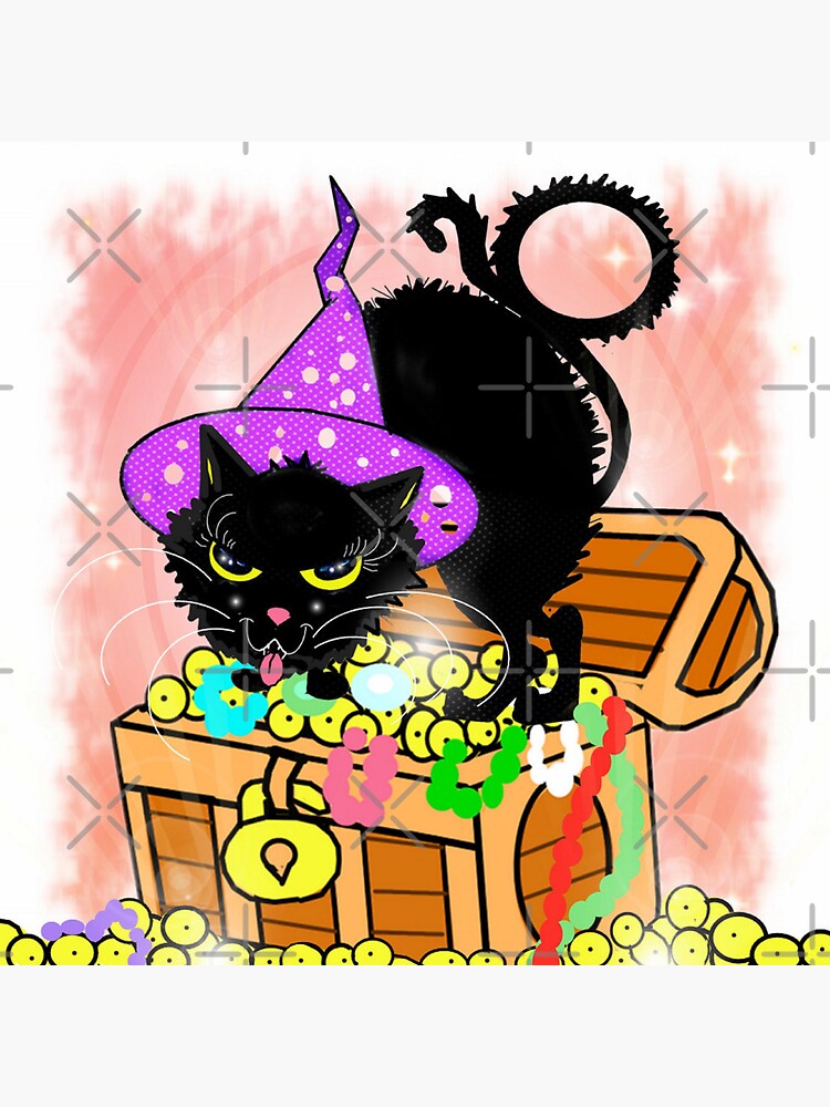 "Animal : Black cat and treasure Box " Sticker for Sale by ...