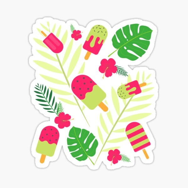 "Cool summer watermelon ice cream pattern with tropical leaves" Sticker ...