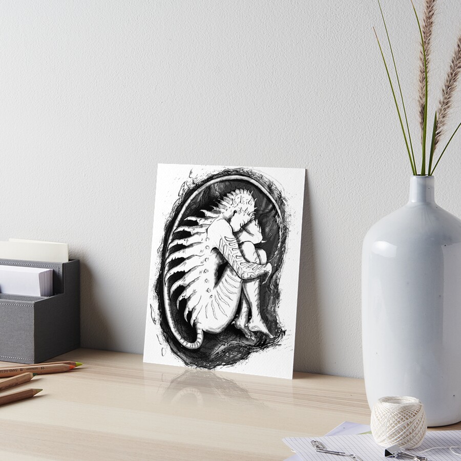 "Rebirth - Comic Art Drawing of a Monster Embryo" Art Board Print by ...