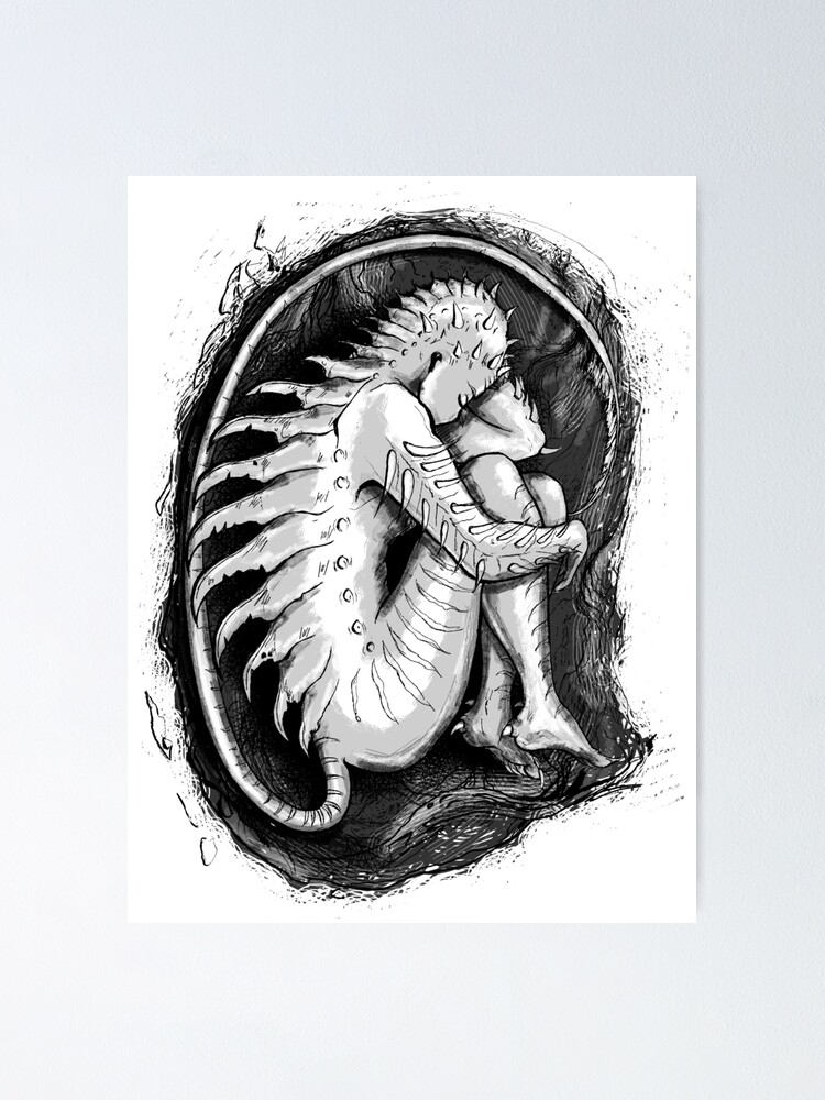 "Rebirth - Comic Art Drawing of a Monster Embryo" Poster by ...